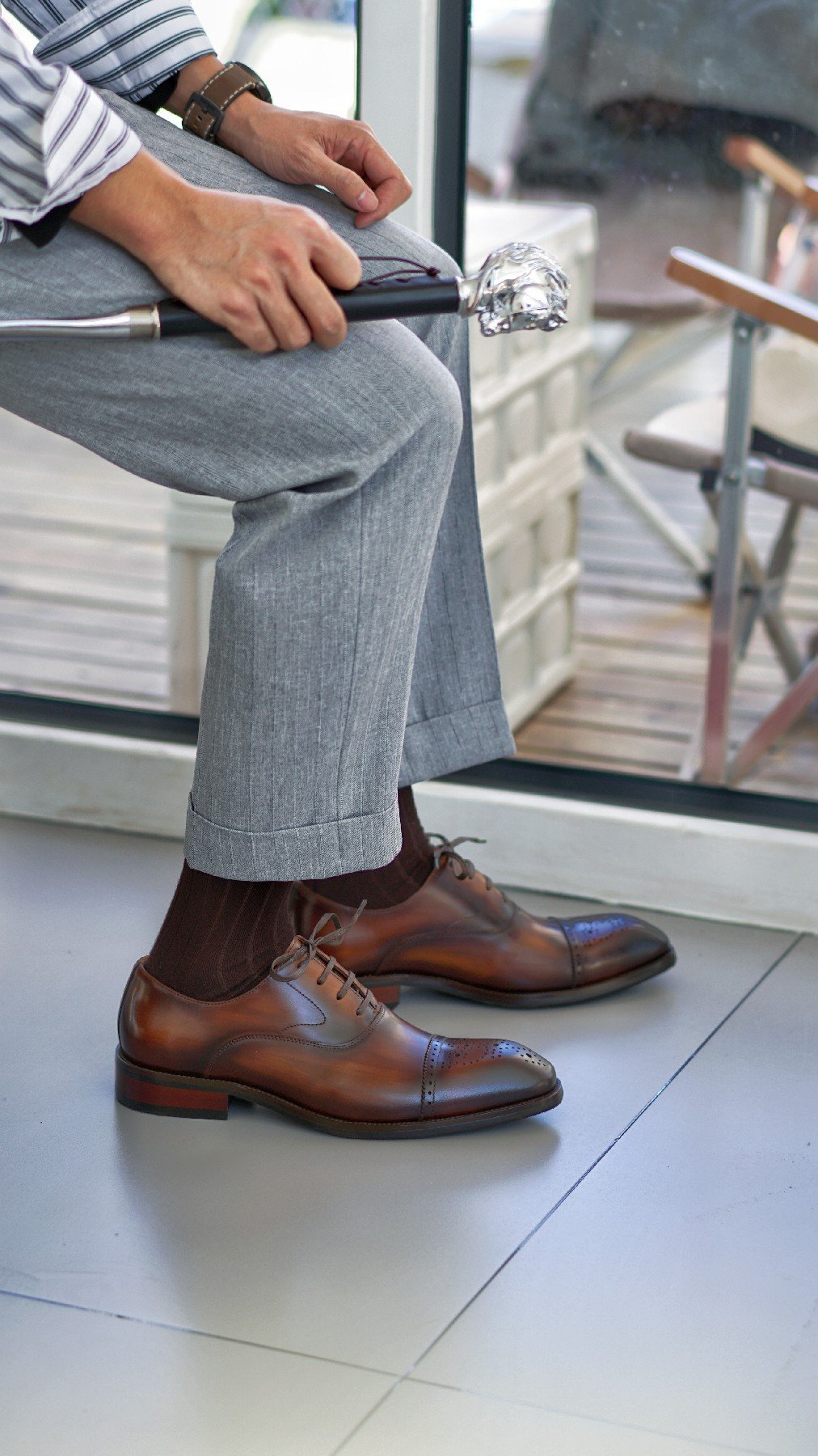 Men’s Black Cap Toe Oxford Leather Shoes